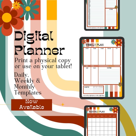 Daily Weekly and Monthly Printable Digital Planner Retro - Etsy