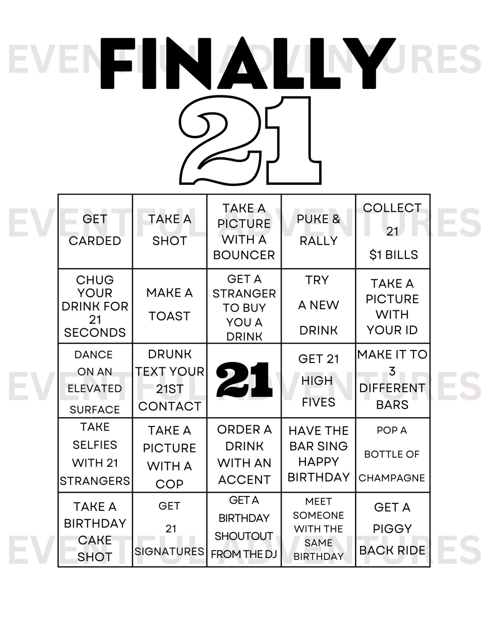 21st Birthday Bingo Digital Download | 21st Birthday Bucket List | 21st ...