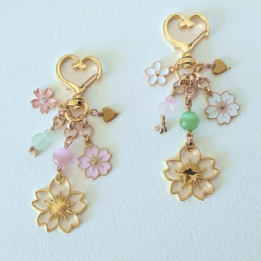 Cute Cherry Blossom Keychain | Handmade Gift | Bag Charm | Sakura ...
