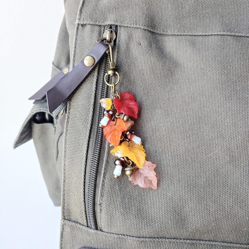 Cozy Fall Cottage Core Keychain | Autumn Leaves | Cute Mushroom | Purse ...