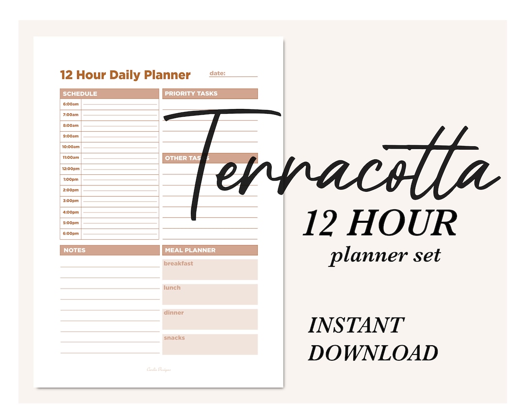 12 Hour Daily Planner Printable Productivity Planner - Etsy