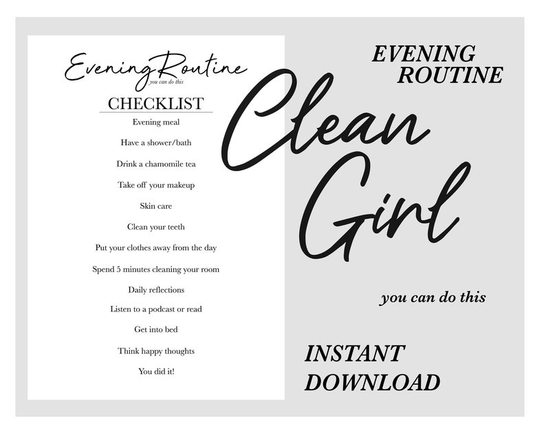 Clean Girl - Evening Routine Checklist - Etsy