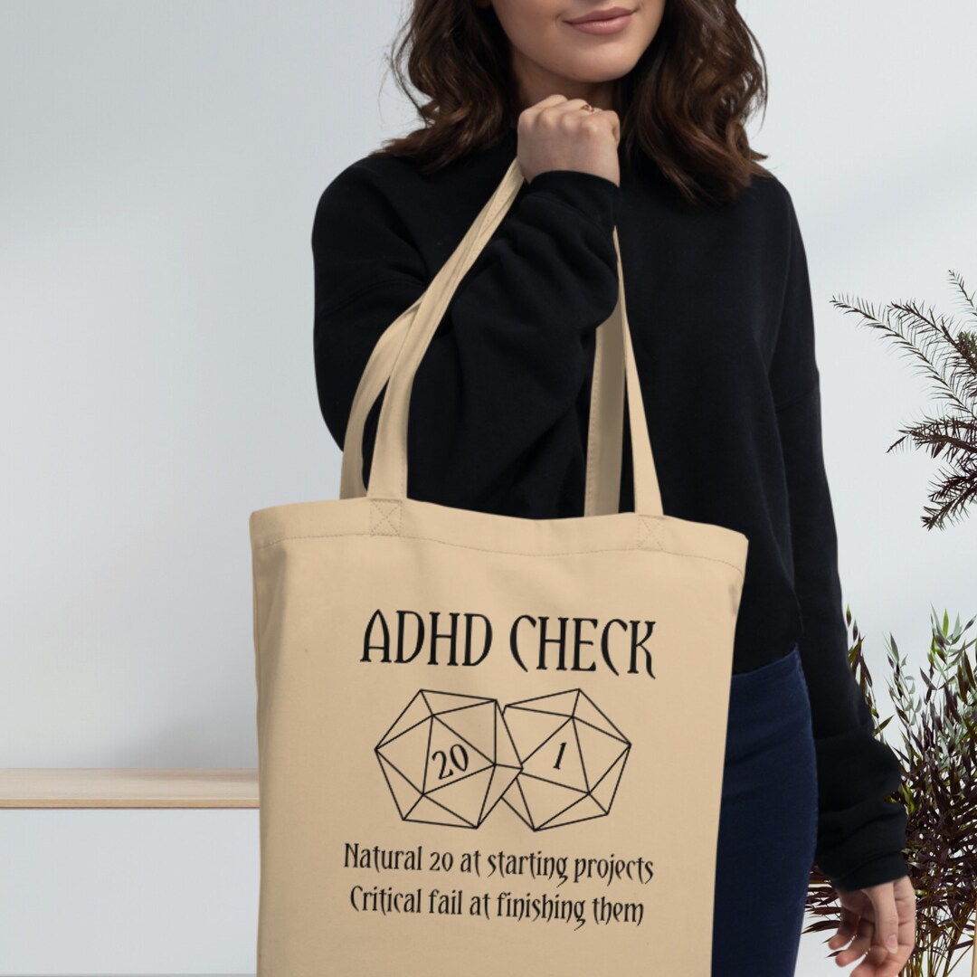 ADHD Check Natural 20 Critical Fail Bag of Holding Nerdy Eco Friendly ...