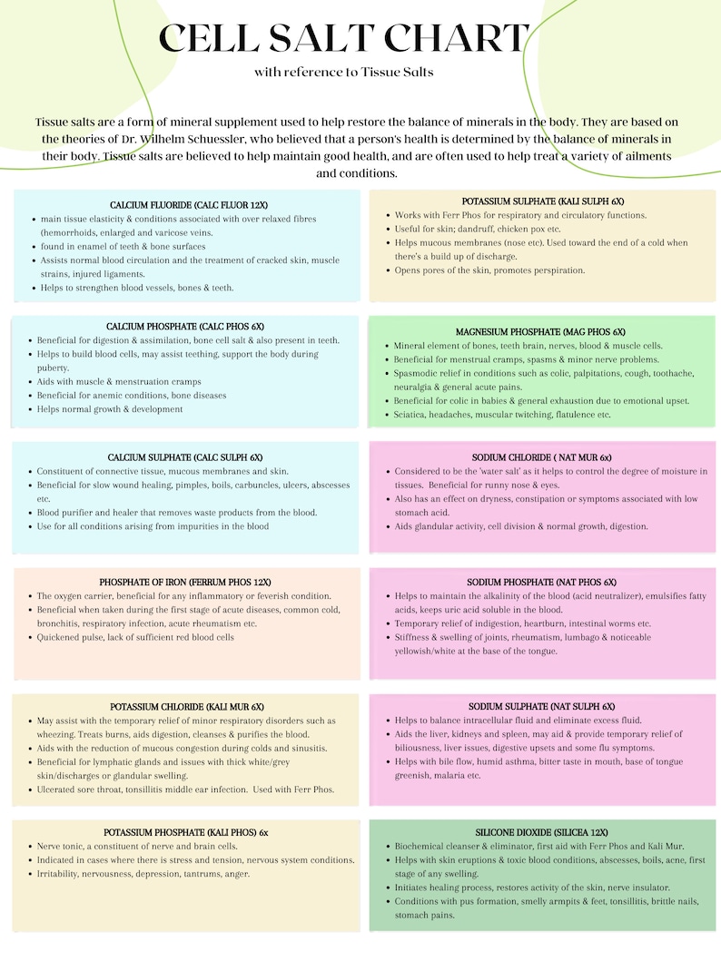 Tissue Salt Chart Digital Download 18X24 Poster Size - Etsy
