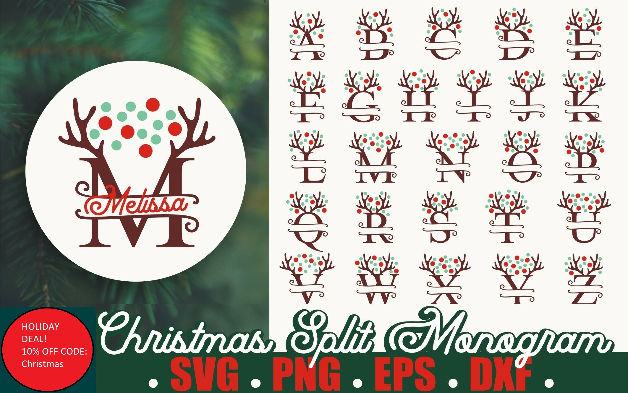 Christmas Monogram Svg Bundle Split Svg PNG Instant Download - Etsy