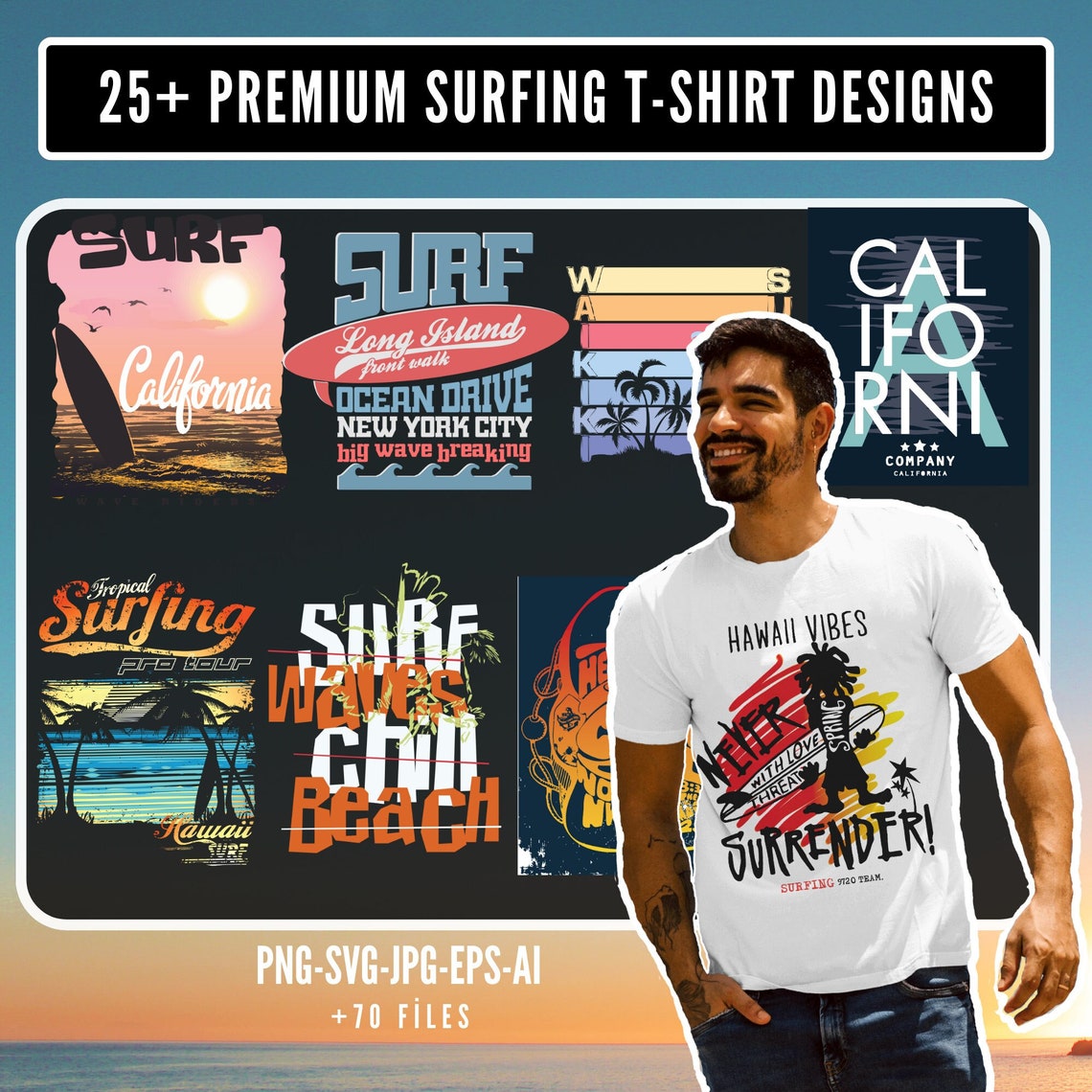 Premium Surfing T-shirt Designs, Tropical Cut File, Beach Life Clipart ...