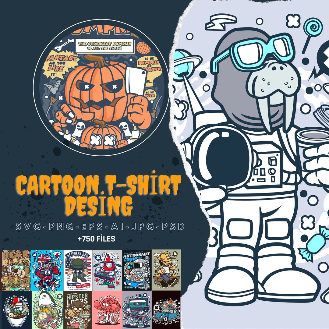 Cartoon T-shirt Design Vectors , High Resolution, Mockup , Svg , T ...