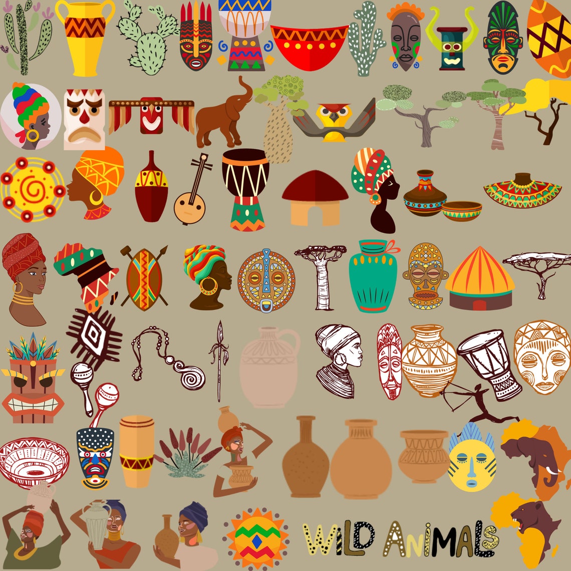 Africa Svg Bundle, Africa Symbols Svg, Africa Mask Svg, Africa Safari ...