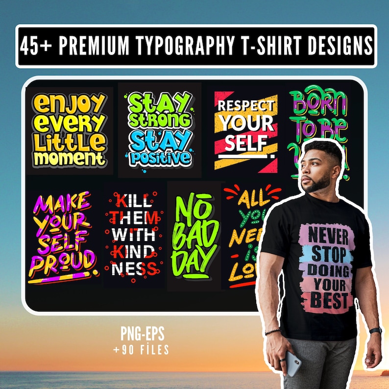 Typography T-shirt Design Print, Editable Tshirt Design Bundle, Print ...