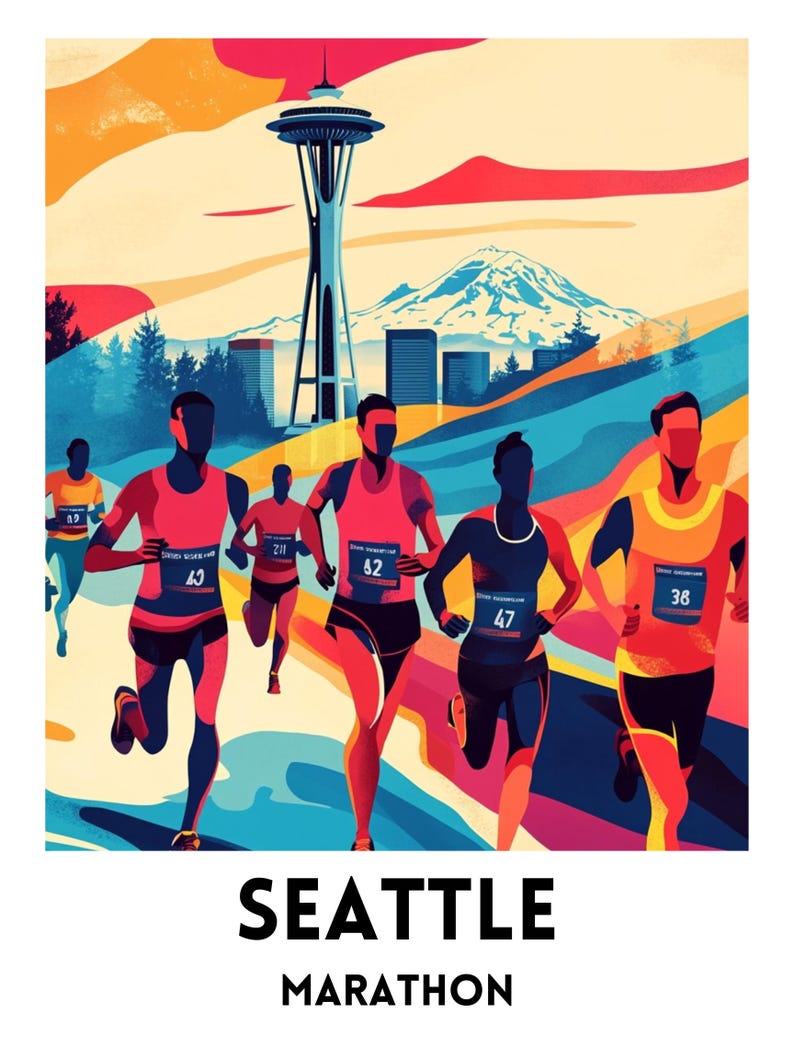Seattle Marathon Poster | Seattle Marathon Gift | Seattle Marathon ...