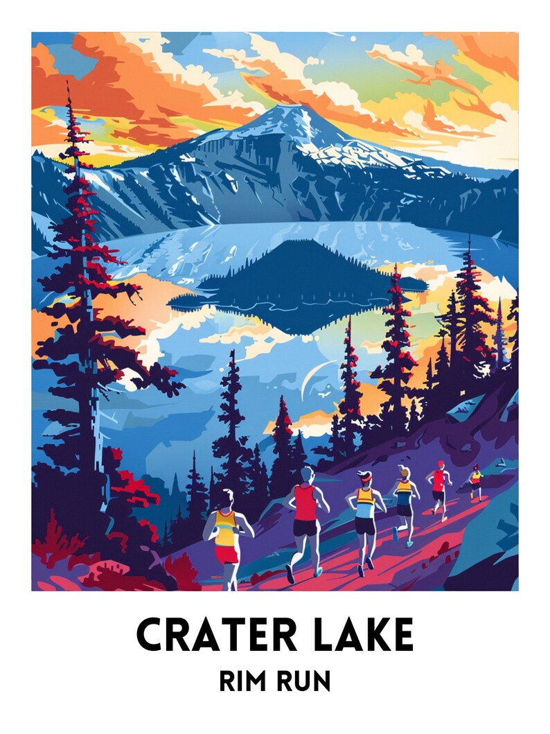 Crater Lake Rim Run Poster | Crater Lake Run Gift | Crater Lake Rim Run ...