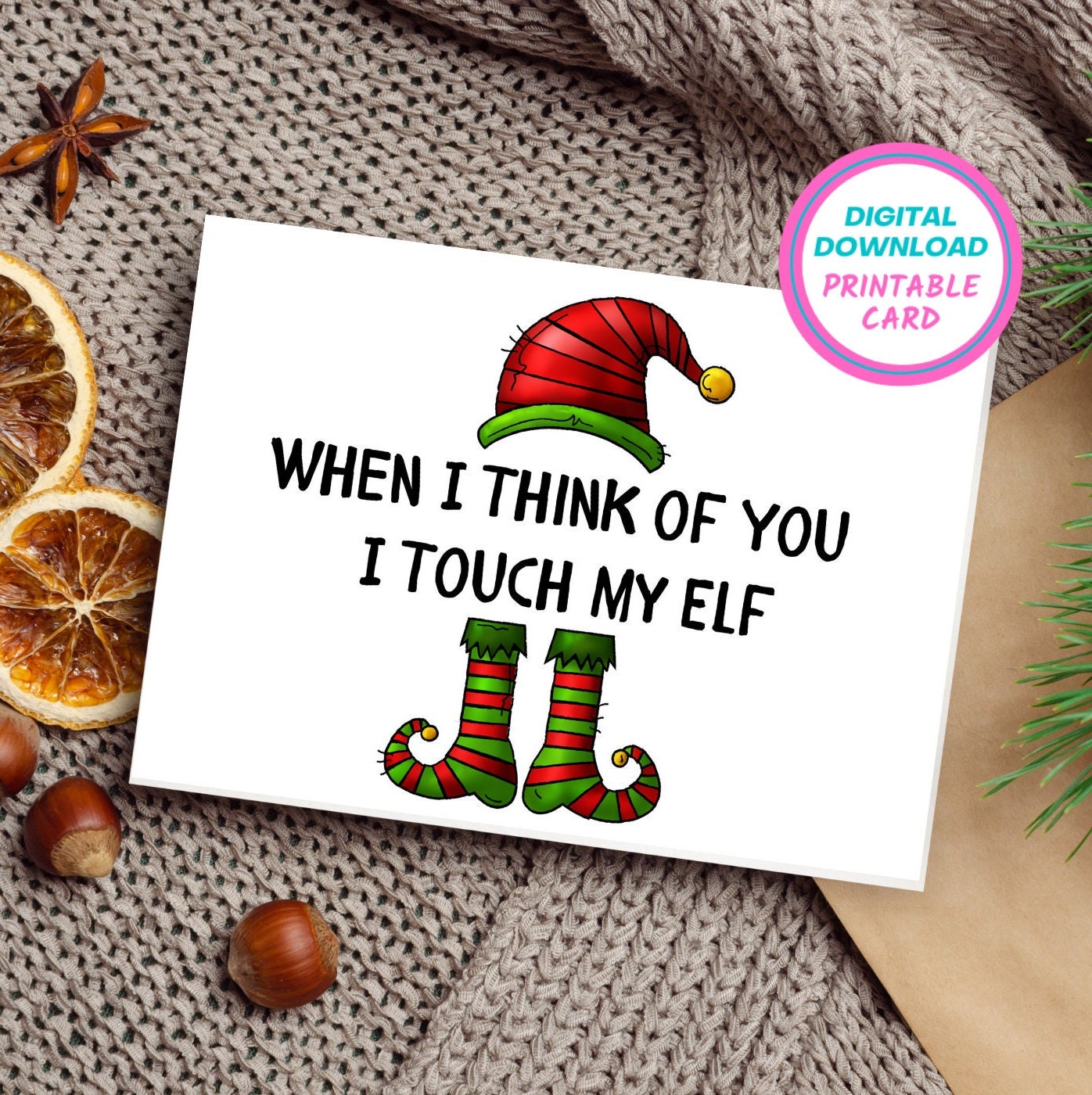 When I Think of You I Touch My Elf. Christmas Card, Holiday Card ...