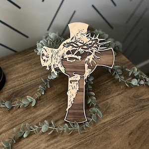 Jesus and Cross Wood Cross, Christian Decor, Faith, Home Decor ...