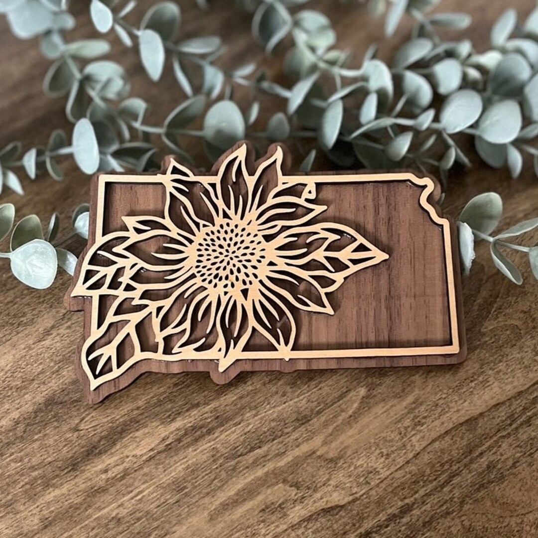 State Magnet - Kansas Sunflower, Large Magnet, Wood Magnet, Sunflower ...