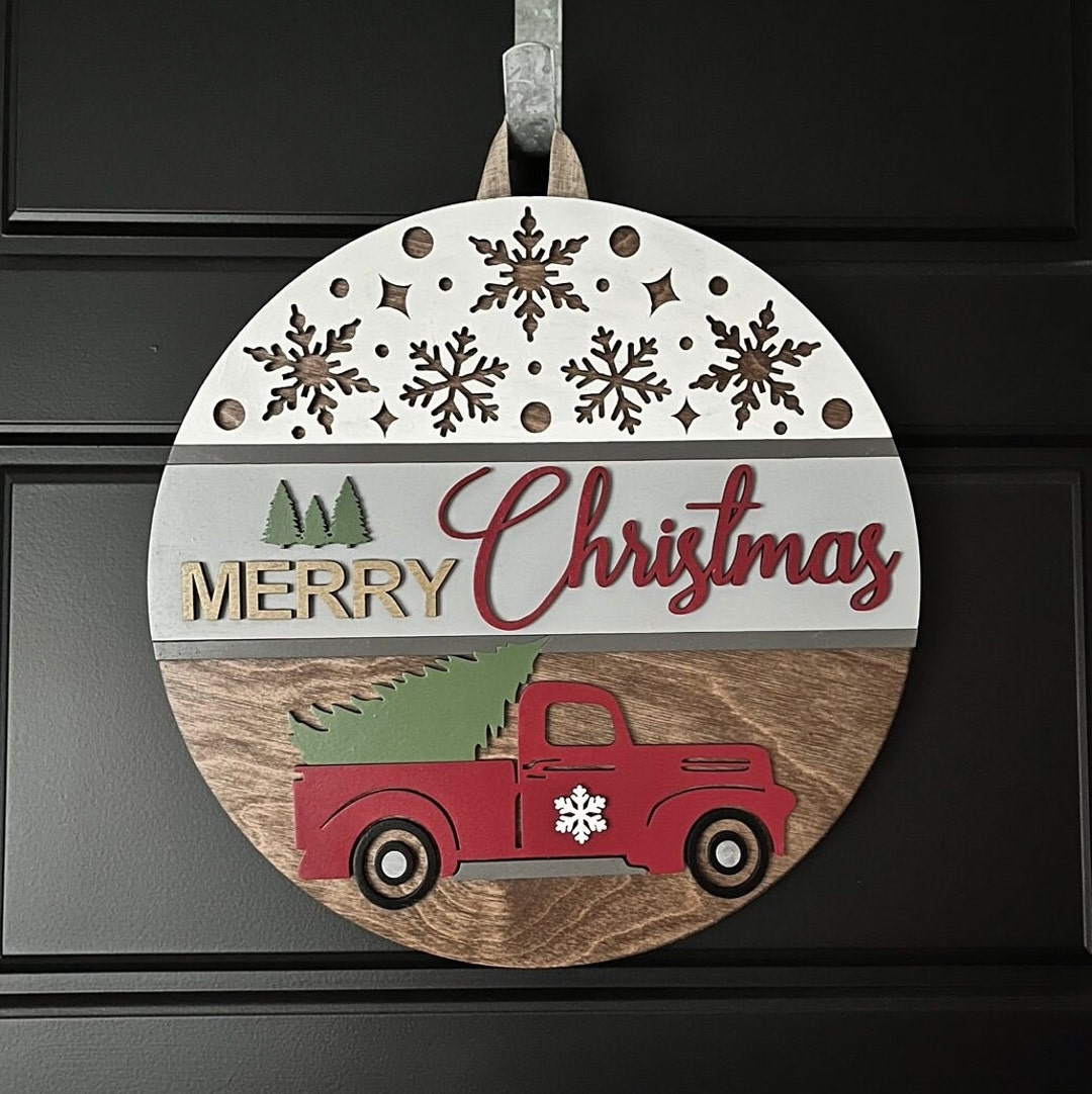 Merry Christmas Door Sign Christmas Wreath Winter Door Sign - Etsy