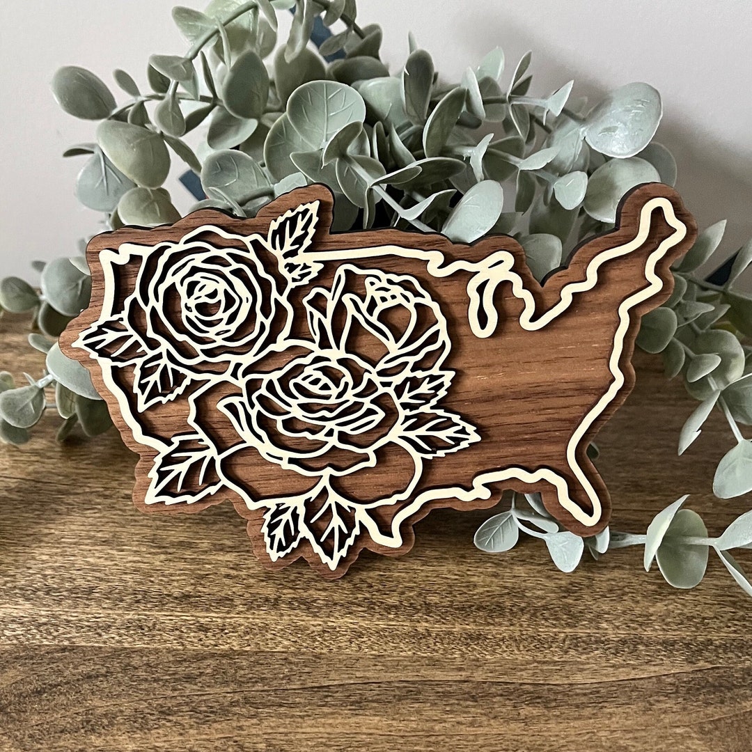 Country Magnet - USA Rose, Country Flower, Large Magnet, Wood Magnet ...