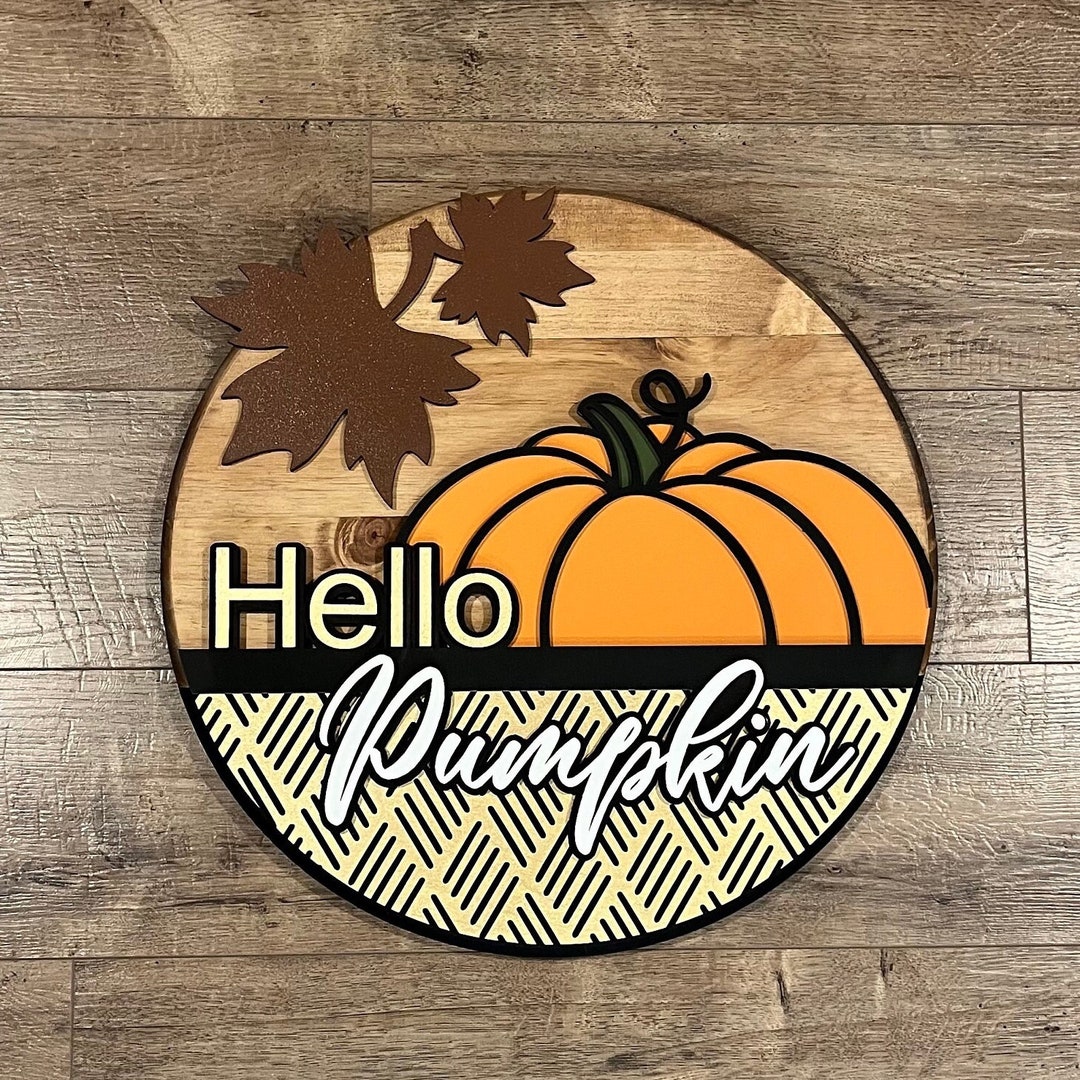 Hello Pumpkin Door Sign, Fall Decor, Welcome Wreath, Wood Door Sign ...