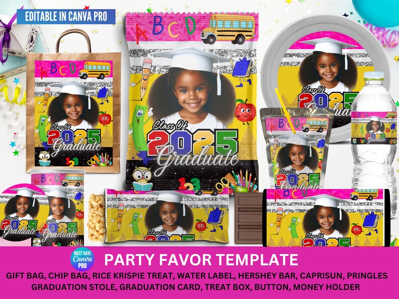 Editable Kindergarten Graduation Template, Kids Party Favor Bundle ...