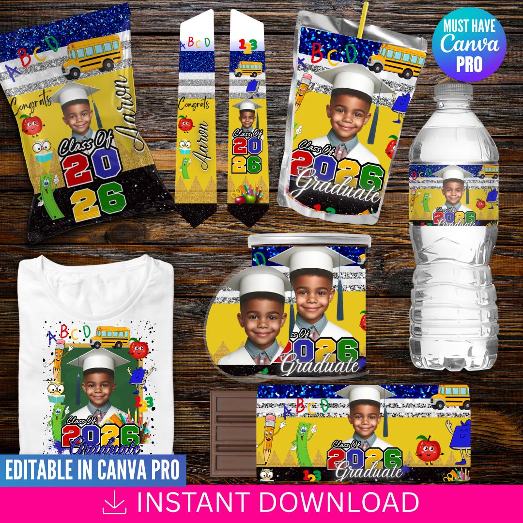 Graduation Party Favor Bundle, Editable Canva Template, Kindergarten ...