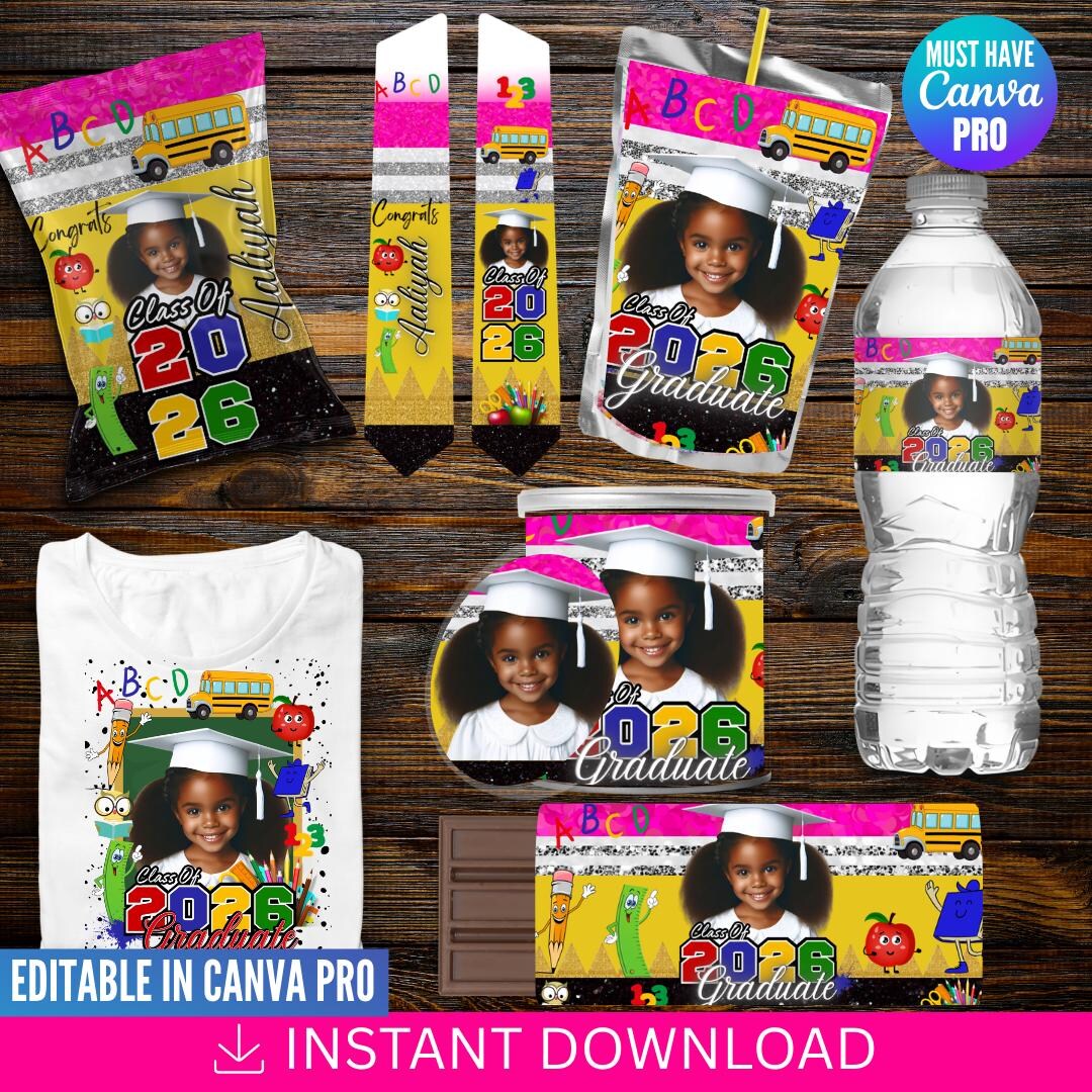 Graduation Party Favor Bundle, Editable Canva Template, Kindergarten ...