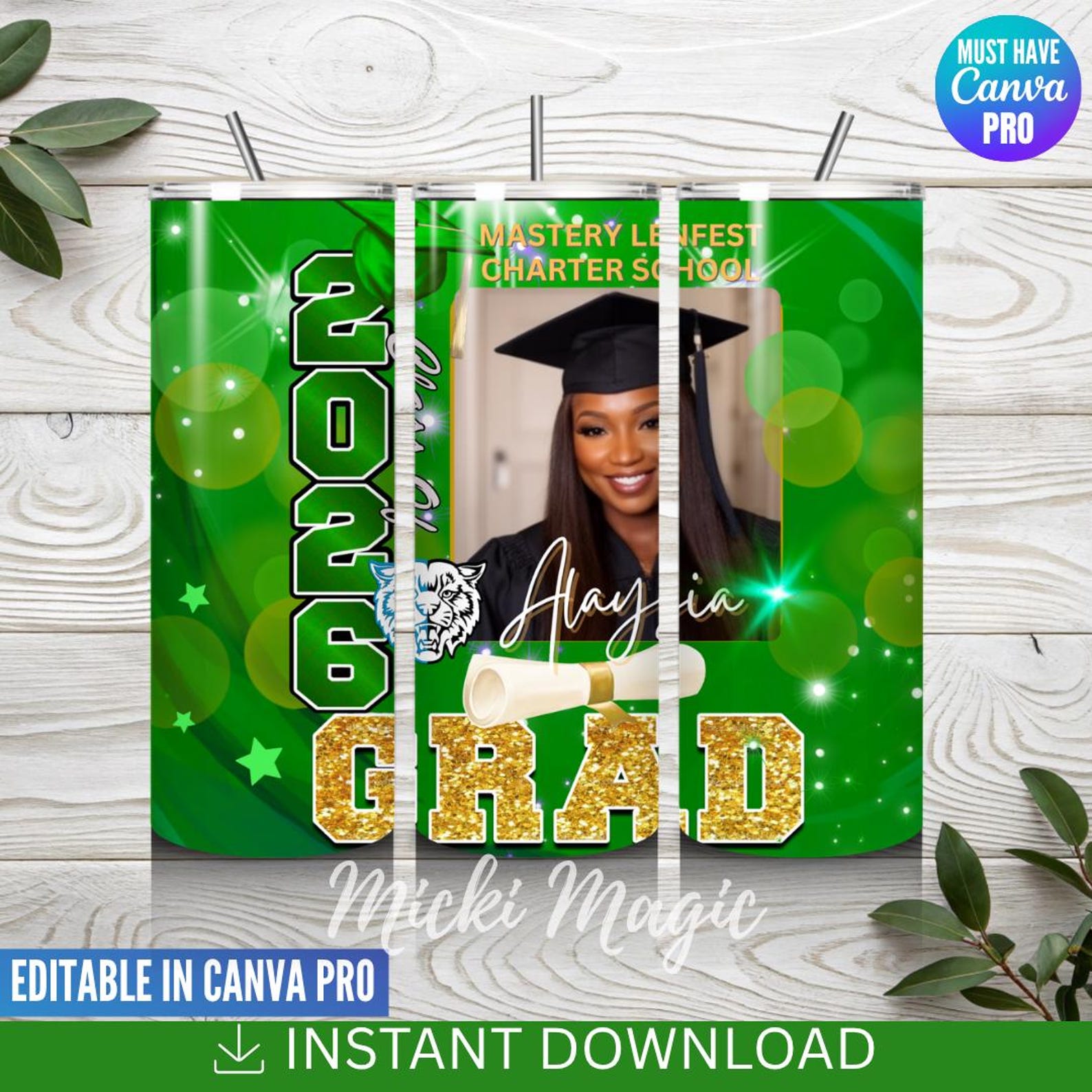 Graduation Tumbler Wrap Editable Canva Template, Class of 2026, DIY ...