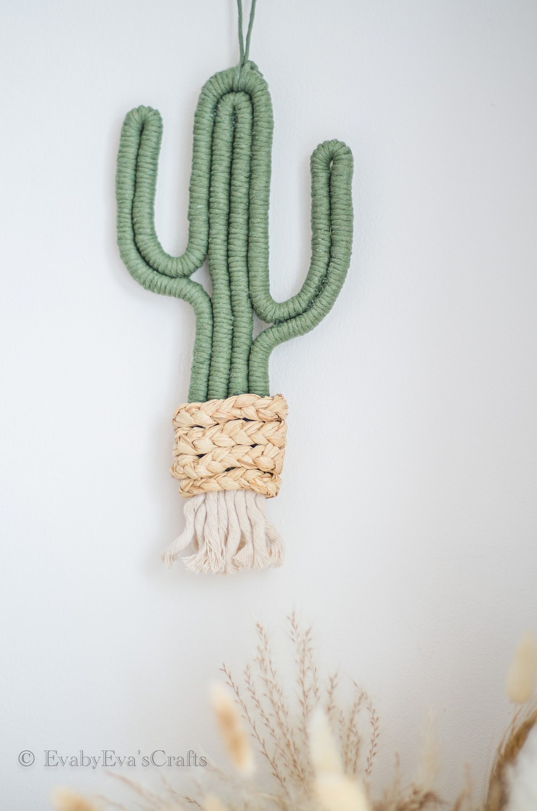 Cactus Wall Hanging Macrame, Green Cactus Ornament, Macrame Wall Art ...