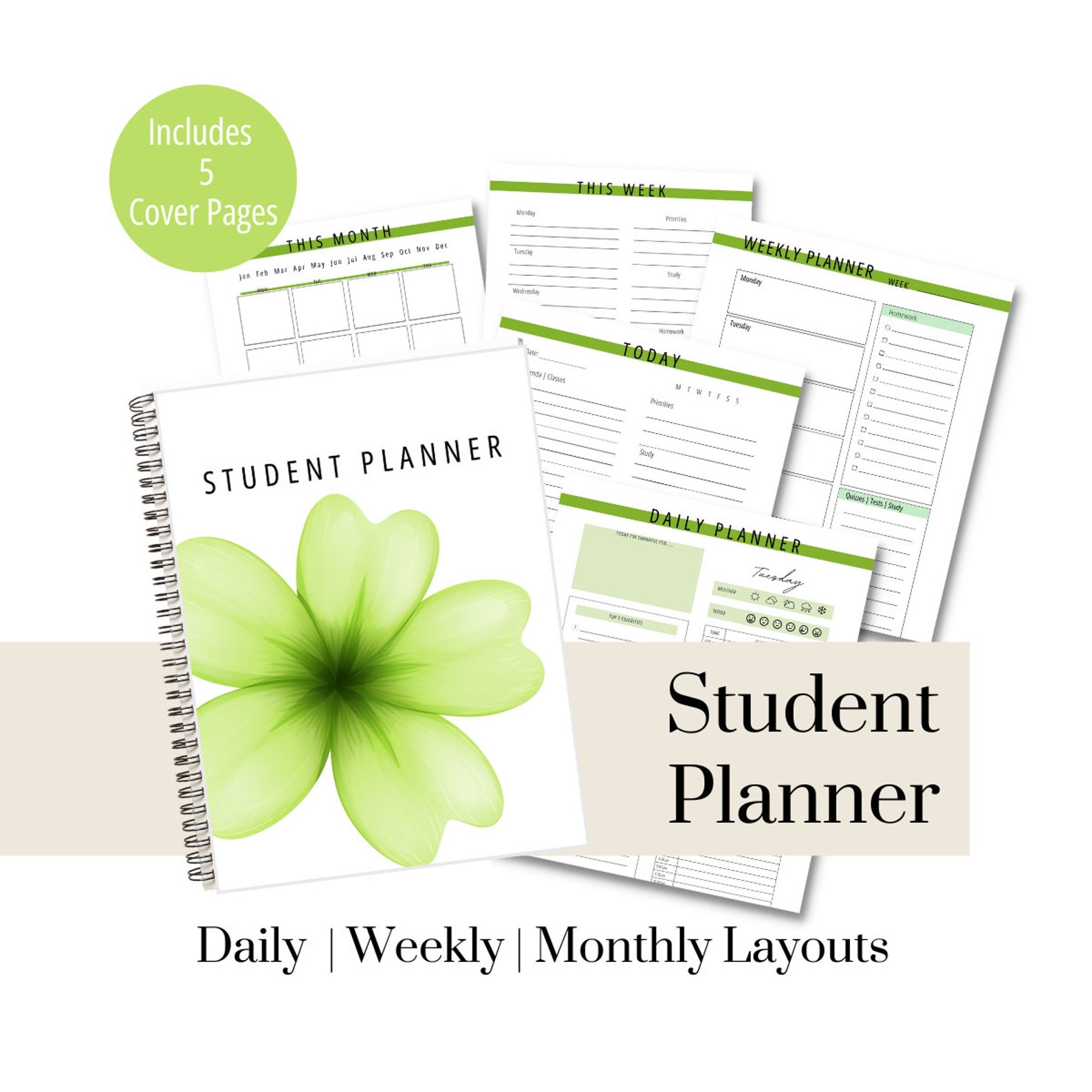 Undated Student Planner Printable | Academic Organizer (PDF Download ...