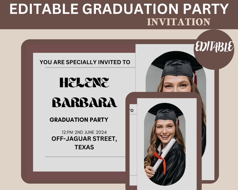 Editable Graduation Party Invitation Template Printable Modern Graduate ...