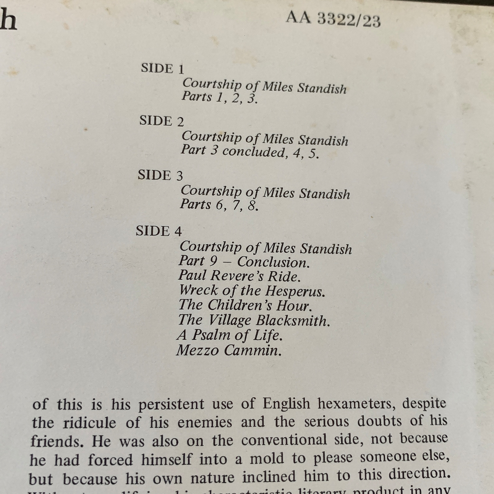 The Courtship of Miles Standish & Other Poems - Vinyl Record Collection ...