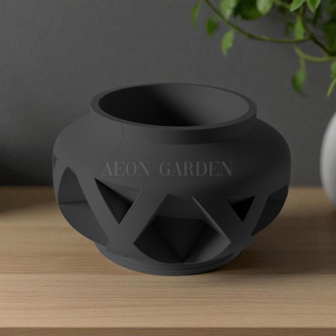 Obsidian Urn Modern Planter, Drainage Tray, Compact Plant Pot ...