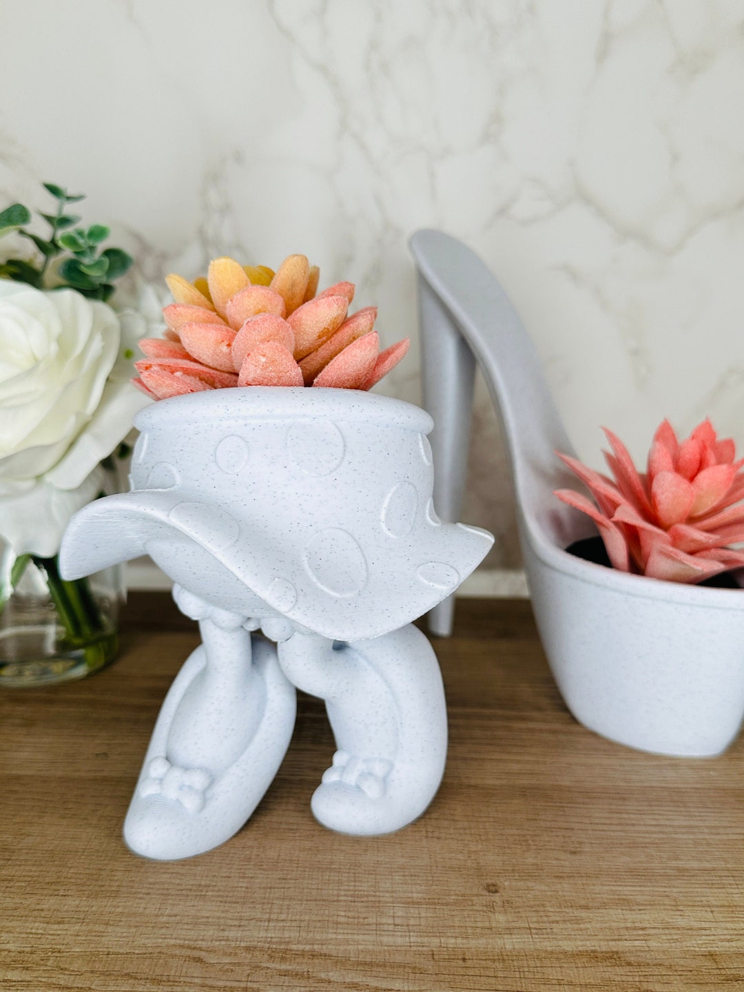 Minnie Mouse Planter White Marble Plant Included - Etsy