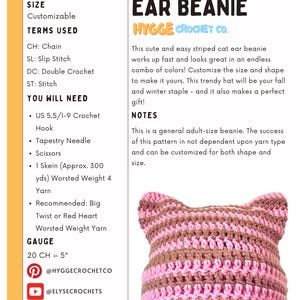 CROCHET PATTERN - Easy Striped Cat Ear Beanie Crochet Pattern PDF ...