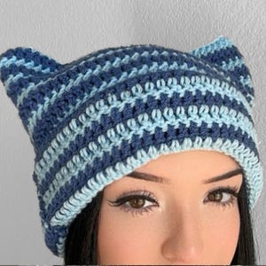 CROCHET PATTERN - Easy Striped Cat Ear Beanie Crochet Pattern PDF ...