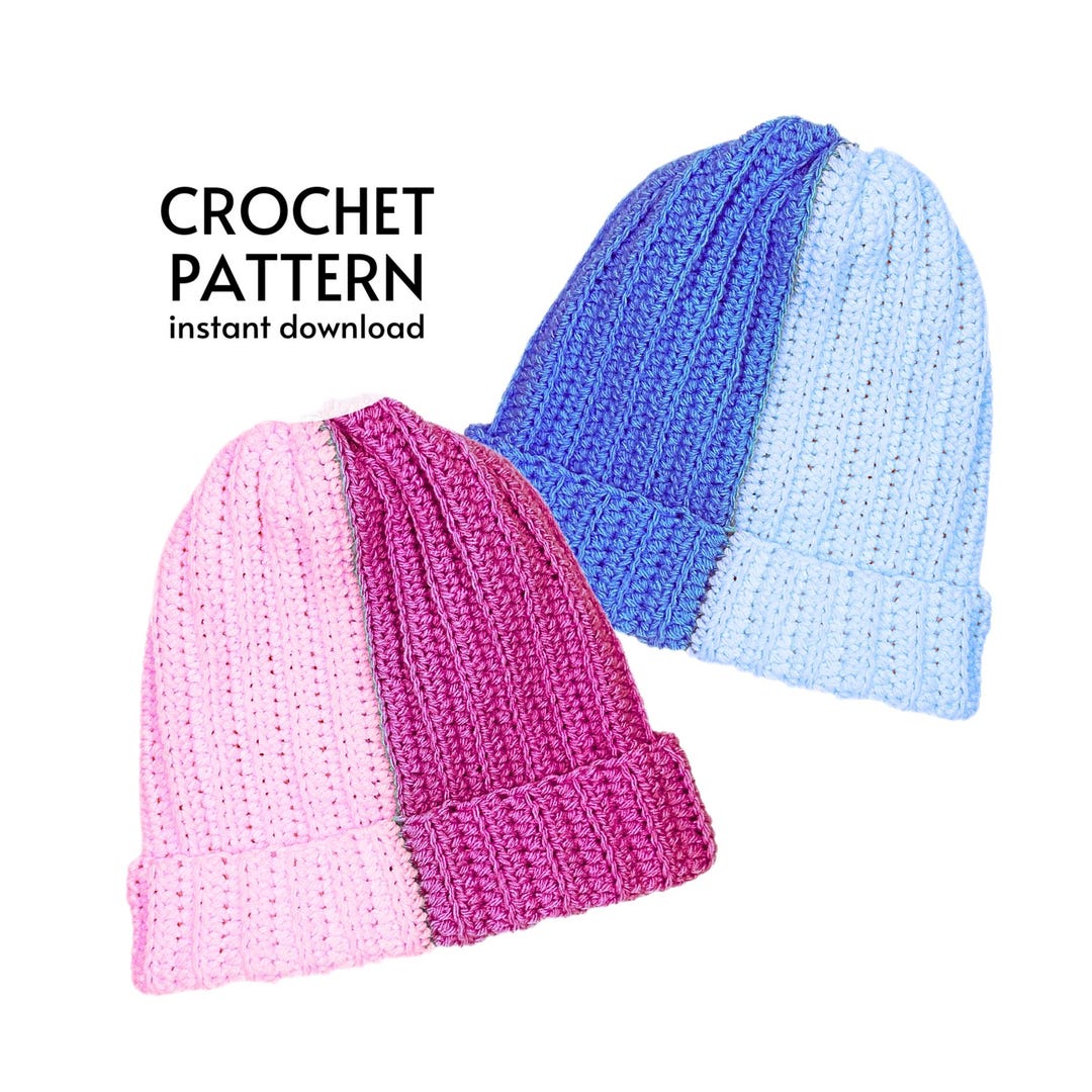 CROCHET PATTERN - Easy Color Block Beanie Hat Pattern Knit Look Crochet ...