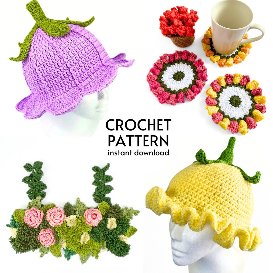 CROCHET PATTERN BUNDLE Flower Patterns Fairycore Crochet Flower Bucket ...