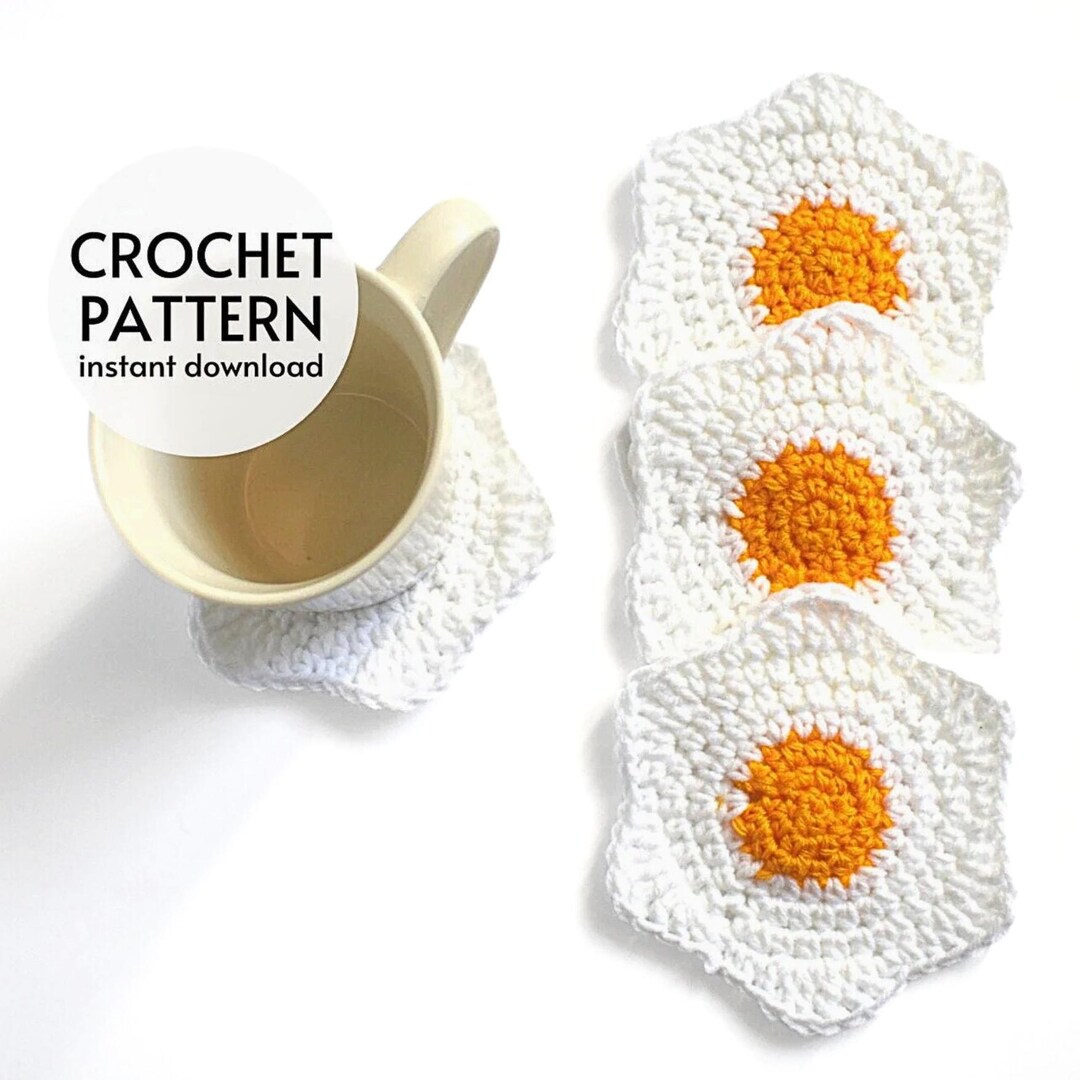 CROCHET PATTERN - Easy Fried Egg Coaster Pattern Farmhouse Decor ...