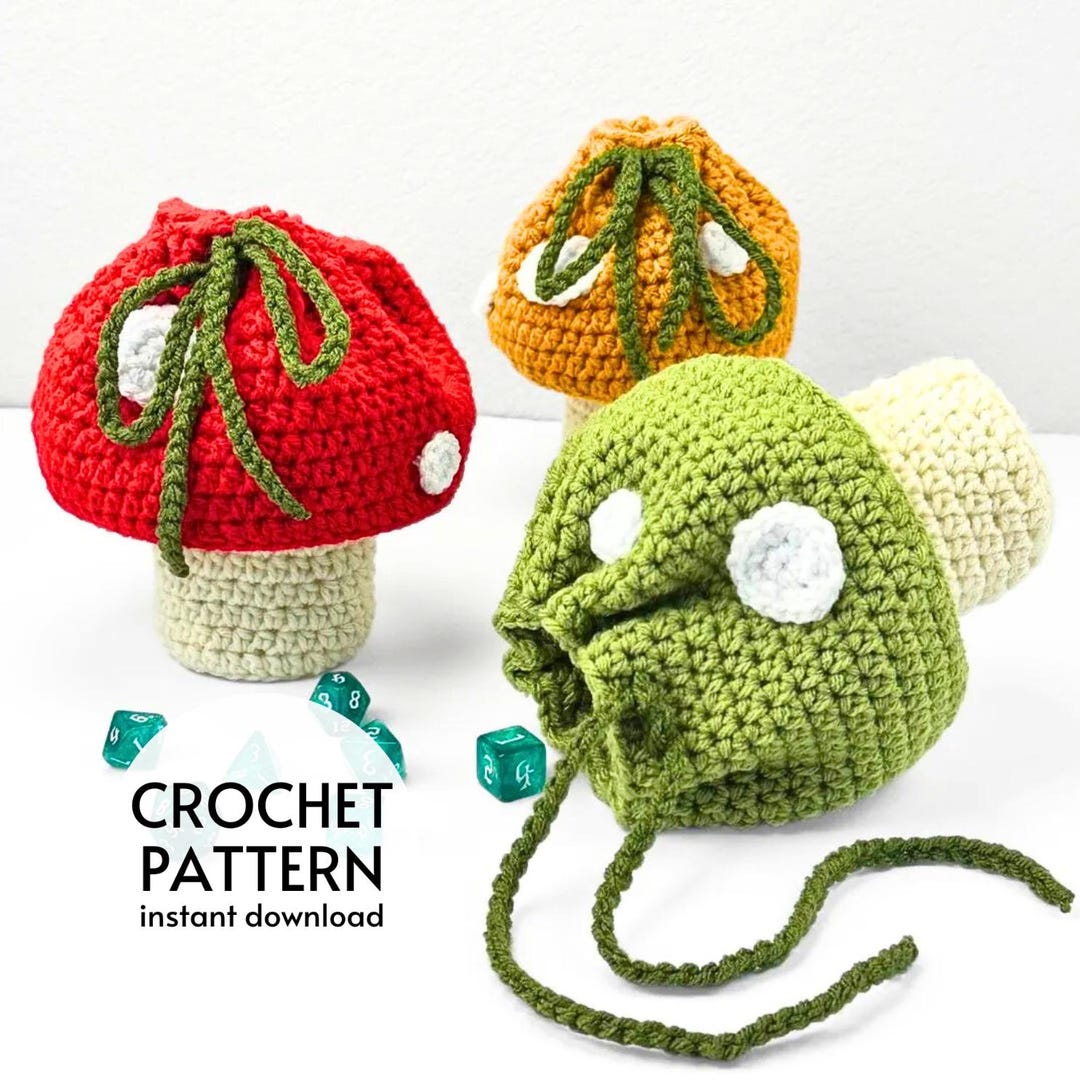CROCHET PATTERN Easy Mushroom Dice Bag Pattern Fairycore Mushroom Pouch ...