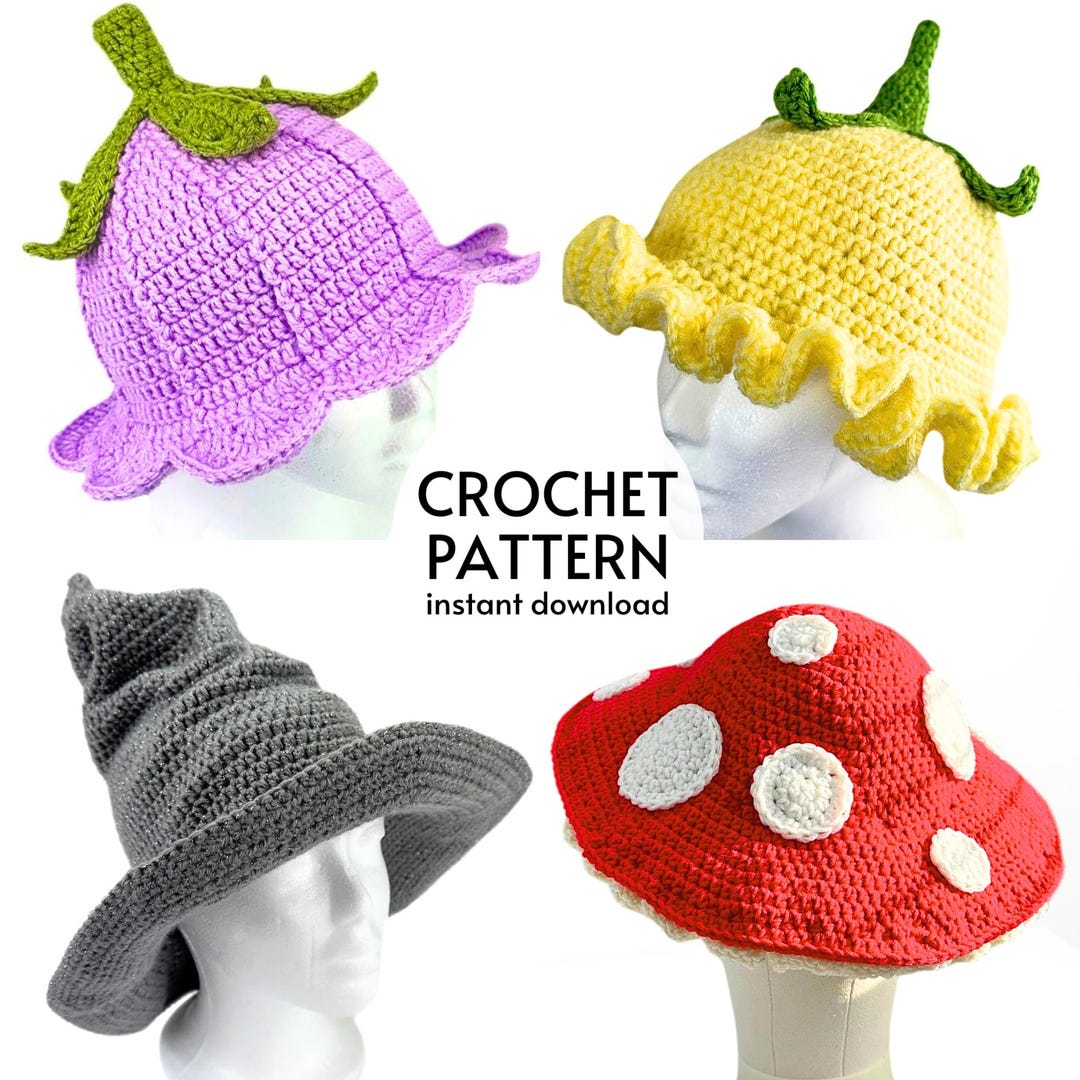 CROCHET PATTERN BUNDLE Fantasy Hats Flower Bucket Hat Crochet Pattern ...
