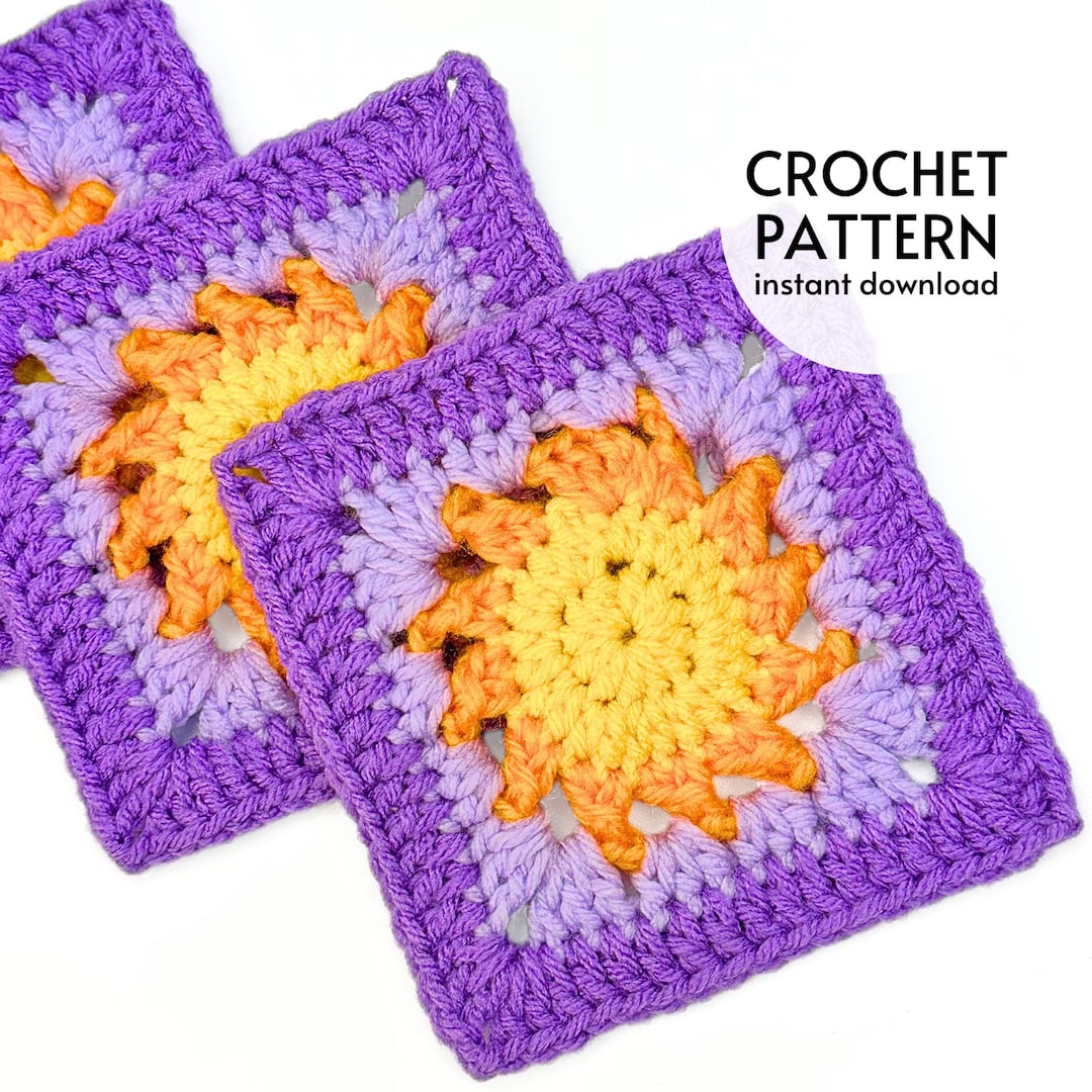 CROCHET PATTERN - Easy Sun Granny Square Pattern Tangled Sun Beginner ...