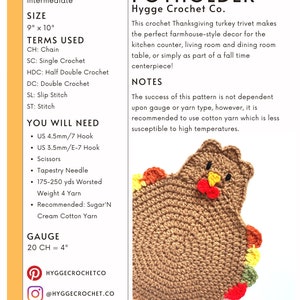 CROCHET PATTERN - Turkey Pot Holder Fall Crochet Pattern PDF ...