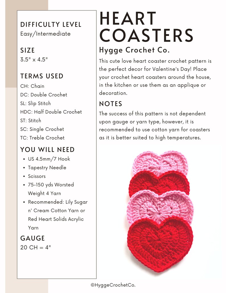 CROCHET PATTERN Easy Heart Coaster Crochet Pattern - Etsy