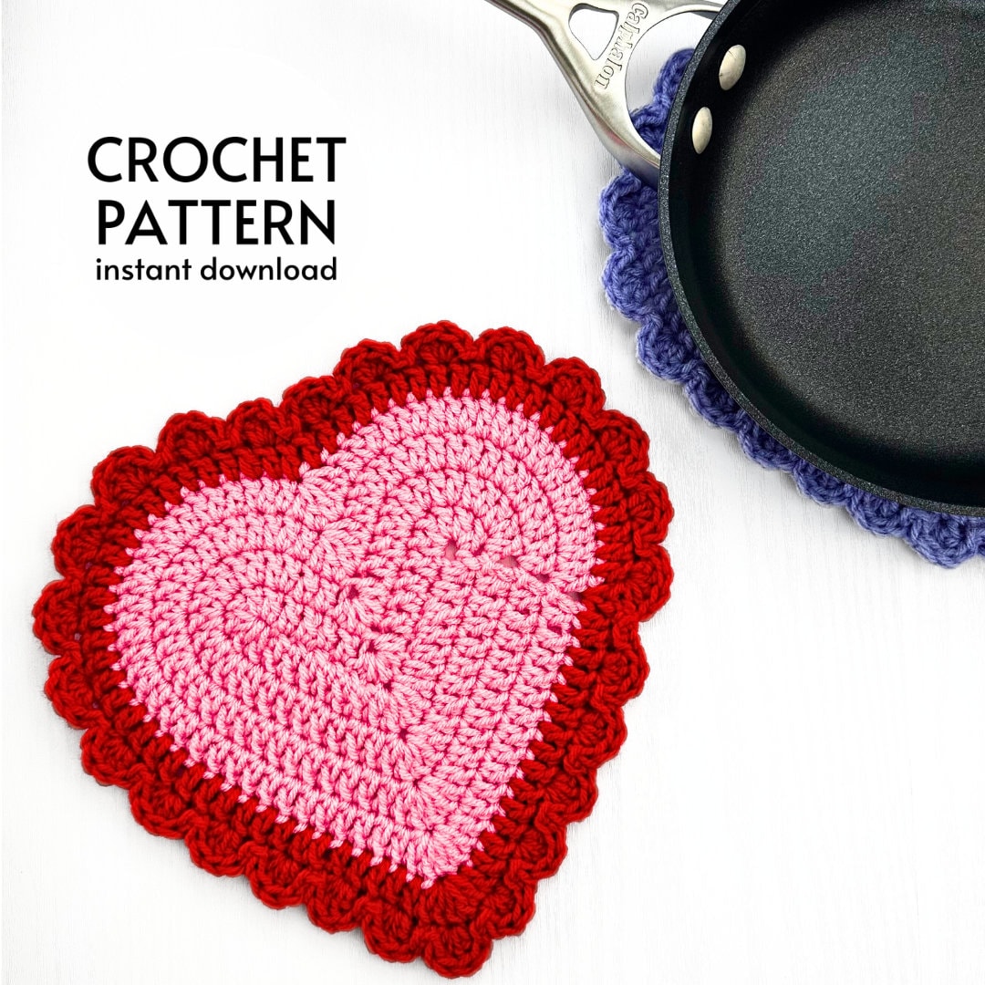 CROCHET PATTERN - Easy Heart Potholder Crochet Pattern Cute Valentine's ...