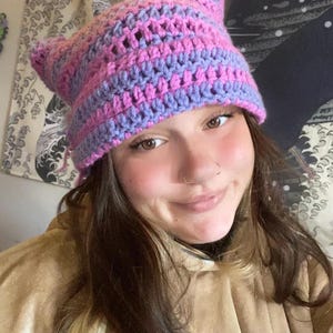 CROCHET PATTERN - Easy Striped Cat Ear Beanie Crochet Pattern PDF ...