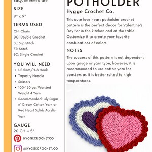 CROCHET PATTERN - Easy Heart Potholder Crochet Pattern Cute Valentine's ...