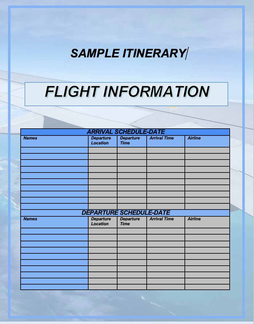 Sample Travel Itinerary Printable Itinerary Instant - Etsy