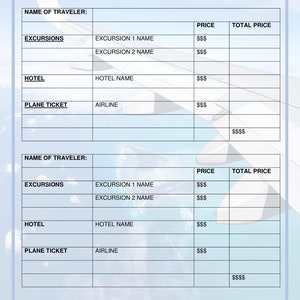 Sample Travel Itinerary, Printable Itinerary, Instant Download, Travel ...