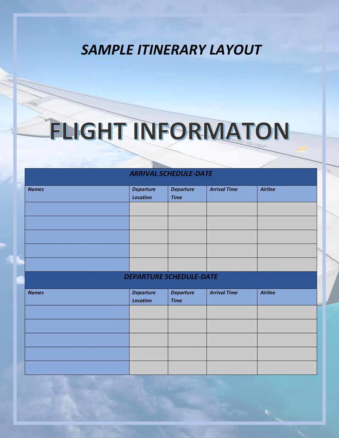Sample Travel Itinerary, Printable Itinerary, Instant Download, Travel ...