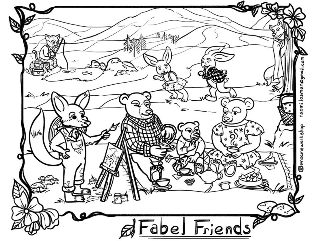 Fable Friends Coloring Page - Picnic - Etsy