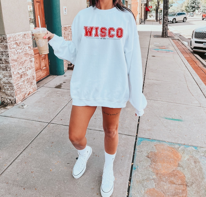 Wisconsin Sweatshirt Wisco Sweatshirt Vintage Varsity Sweater College ...