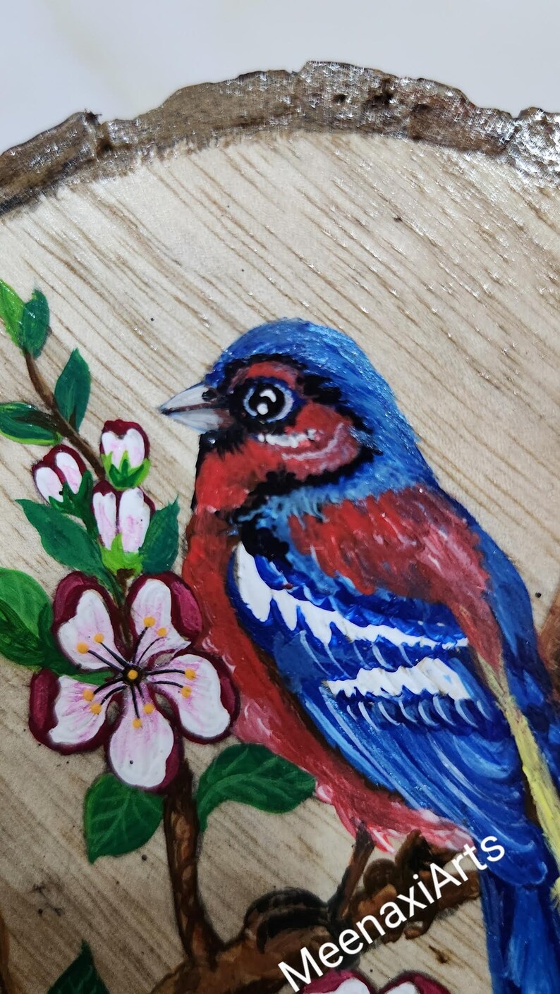 Hand-painted Bird Wood Slice Art: Rustic Tabletop Decor - Etsy
